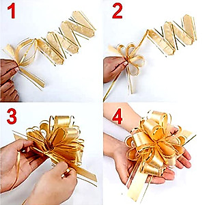 6 PCS Large Pull Bows, Gift Wrapping Bows, Gift Wrapping Ribbon Pull Bows Gift Bows for Wedding Gift Baskets, Party Gift Wrap Bows, Presents Decorating Bows, Holiday Decoration (Gold)