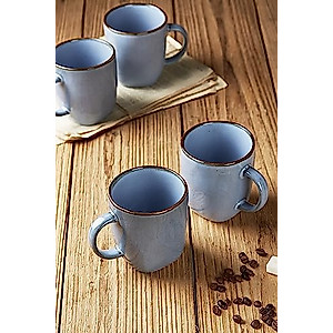 famiware Coffee Mugs Set of 4, Ocean Square 13oz Coffee Cup Set with Handle for Cocoa, Milk, Hot Chocolate, Tea, Water, Stoneware Cups for Kitchen, Reactive Glaze, Microwave and Dishwasher Safe, Blue