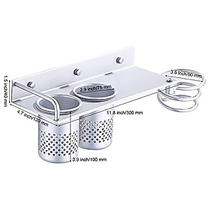 MyLifeUNIT Hair Dryer Holder Wall Mount, Aluminum Hair Tool Organizer with 2 Cups