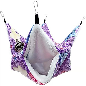 QeeHeng Small Animal Hanging Hammock,Small Pet Swinging Bed,Double-Layer Pet Cage Hammock for Ferret Rat Sugar Glider and Other Small Animals,Purple