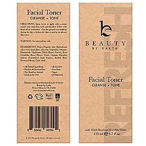 Facial Toner with Organic and Natural Witch Hazel Rose Water Astringent - Best Hydrating and Clarifying Face Spray for Daily Use, No Alcohol or Oil, Skin Cleansing for Men and Women, 4oz