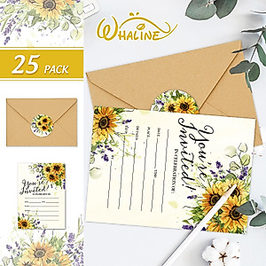 Whaline 25 Sets Sunflower Invitations with Envelopes Stickers Watercolor Floral Invitation Cards Blank Invites for Wedding Bridal Baby Shower Birthday Dinner Party Supplies, 5 x 7 Inch