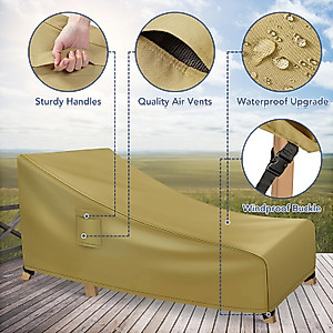 Richwon Chaise Lounge Covers Outdoor Waterproof, Heavy Duty Patio Furniture Covers, Outdoor Furniture Covers Pool Lounge Chair Cover Fits up to 78L x 34W x 32H inches, 1 Pack, Khaki