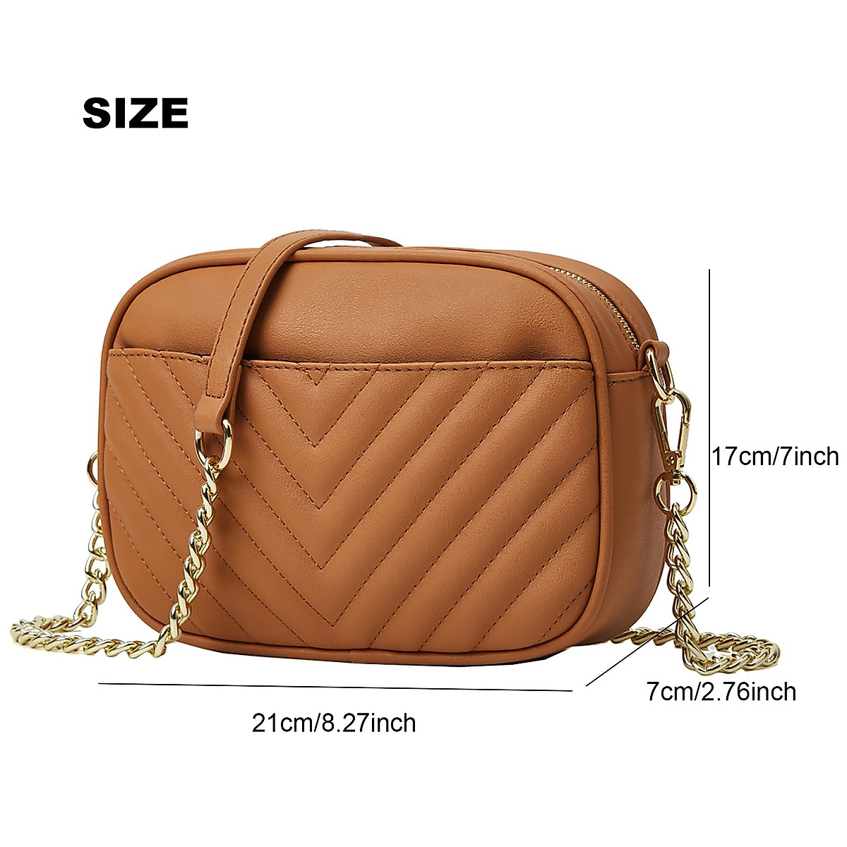 Rexmore Phone Crossbody Bag with Chain Strap, Lightweight Vegan Leather Shoulder Purse for women（Brown）