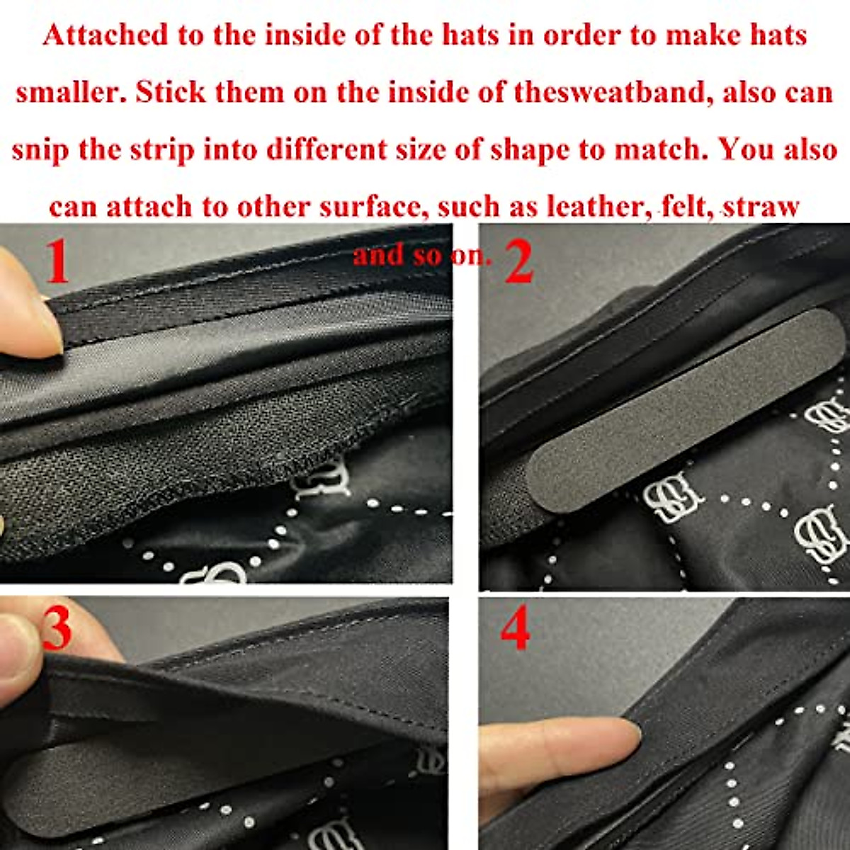 monochef 30pcs Hat Size Tape Hat Size Reducer Inserts Liner Foam Reducing Sizing Tape Sizer Self Adhesive for Hats Caps Make Smaller Sweatband Black White