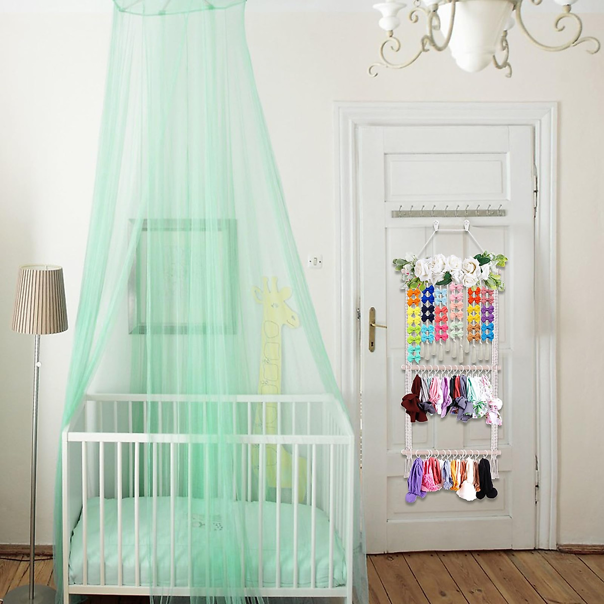 mligril Headband Holder for Girls Hair Bows, Baby Headbands Organizer Storage Hair Clips Hanger Storage Flower Boho Wall Hanging Decor for Nursery Room