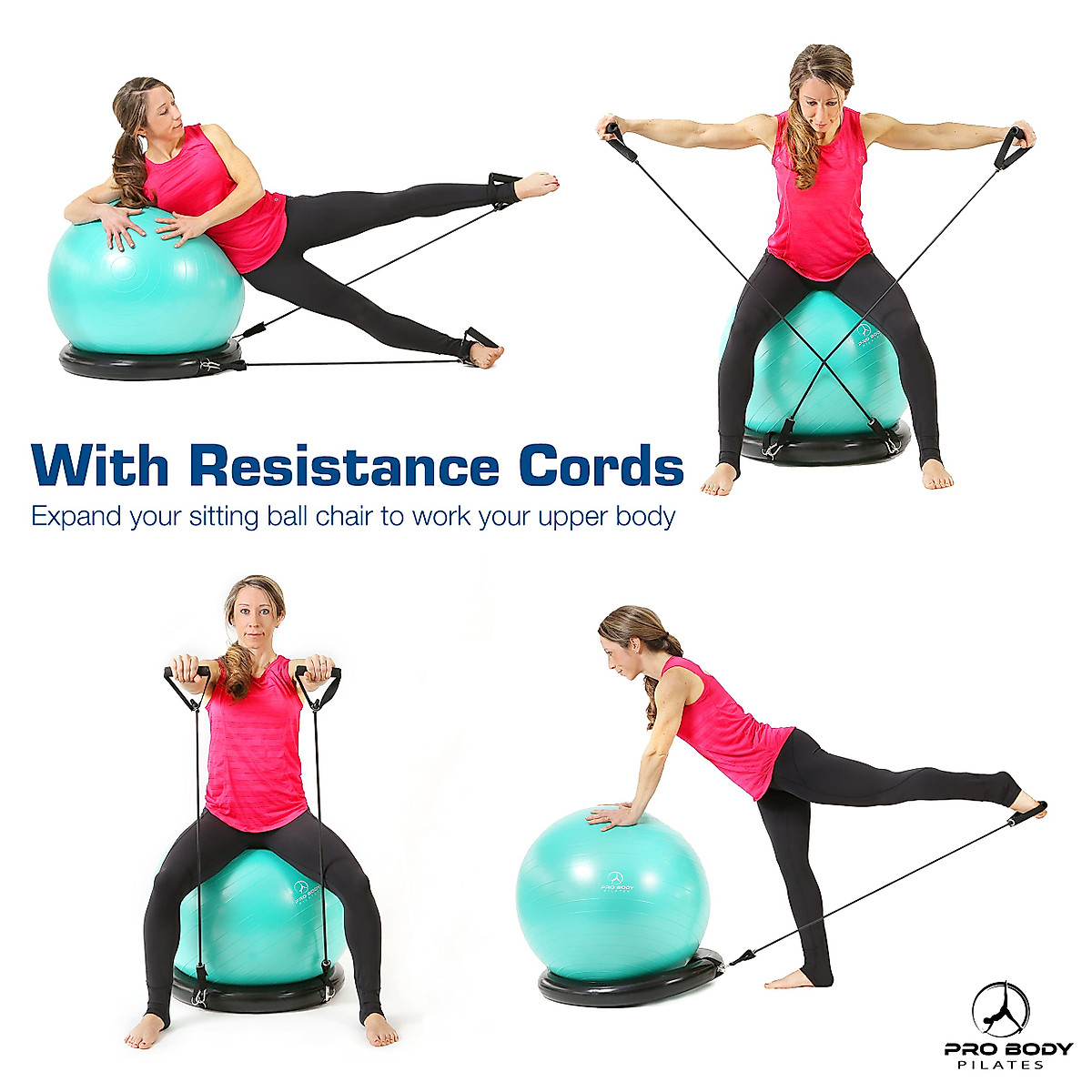 ProBody Pilates Yoga Ball Chair, Exercise Ball Chair with Base or Stand for Home Office Desk Sitting or Workout, 65cm Antiburst Balance Ball & Stability Ball Seat for Back, abs (Blue)