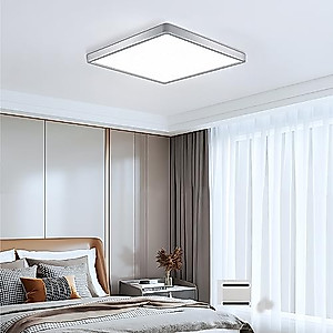 12inch 24W LED Flush Mount Ceiling Light, 5000K Daylight White LED Ceiling Light, 3200LM Flat Square LED Ceiling Lamp for Bedroom, Kitchen, Living Room, Silver