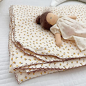 BuLuTu Cotton 4 Layers Muslin Kids Blanket with Sweet Daisy Flowers Baby Crib Nursery Throw Blanket Cradle Thin Quilt for Boys,Girls,Toddler Breathable, Durable Security Blanket 47x51’’