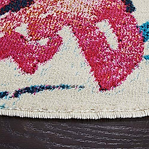 SAFAVIEH Lillian Collection 6'7" Round Ivory / Rose LLN376A Colorful Boho Non-Shedding Dining Room Entryway Foyer Living Room Bedroom Area Rug