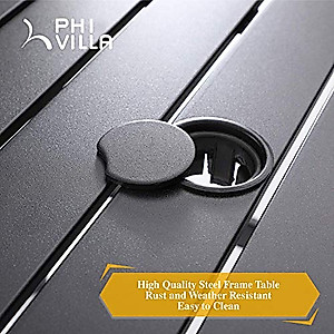 PHI VILLA Patio Dining Set 5 Pieces Outdoor Metal Furniture Set, 4 x Swivel Chairs with 1 Rectangular Umbrella Table for Outdoor Lawn Garden, Black