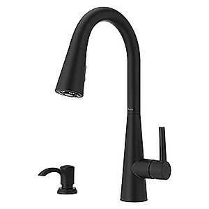 Pfister Barulli Kitchen Faucet with Pull Down Sprayer and Soap Dispenser, Single Handle, High Arc, Matte Black Finish, F5297BARB