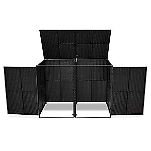 Festnight Outdoor Double Waste Bin Shed Patio Garden Storage Shed Poly Rattan Black