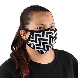 Motique Accessories Washable Double Layer Fun Print Fashionable Face Mask Reusable Teens and Adult - Black And White Chevron (Size 5)