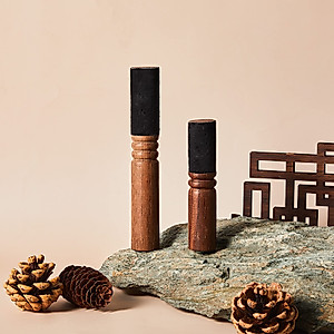 Nuanchu 2 Pieces Tibetan Singing Bowl Mallet Suede Wooden Striker Leather Wrapped Meditation Mallet Sound Bowl Stick Buddha Musical Instruments for Buddhist Meditation Yoga Chime (Black and Brown)