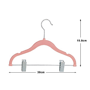Finnhomy Non-Slip Clothes Hangers for Baby and Kids 20-Pack Velvet Hangers with Movable Clips, Heavy-Duty and Space-Saving for Pants,Skirts, Coat, Pink