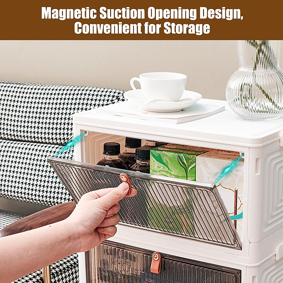 Arkyomi 3 Pack Foldable Storage Bins with Lids Large Organizers Boxes Clear Storage Containers Collapsible Stackable Closet Organizers and Storage with Door For Home