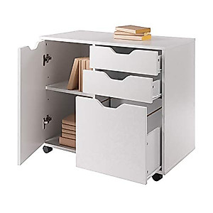 Winsome Halifax Storage Mobile Cabinets, 1 Large Door, 3 Drawers, for Home Office, White