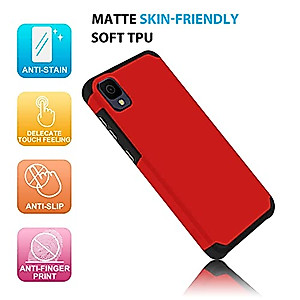 TJS for Alcatel TCL 30 Z T602DL Case, TCL 30 LE Case, with Tempered Glass Screen Protector, Dual Layer Hybrid Shockproof Drop Protection Impact Phone Case Cover for TCL 30Z / TCL 30LE (Red)