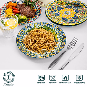 LECOOICS Ceramic Dinner Plates Set of 6, 8.5 Inch, Microwave/Oven/Dishwasher Safe, Scratch Resistant, Bohemian Style Dinnerware for Salad, Pasta, Dessert,Steak, Appetizers