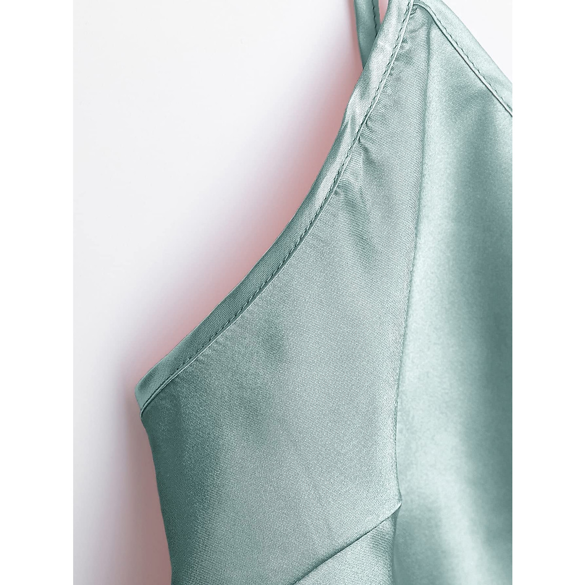 SOLY HUX Women's Sexy Silk Satin Ruffled Pajamas Sets Cami Shorts Sets Sleepwear Cadet Blue L