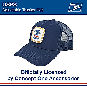 U.S. Mail Trucker Hat, USPS Eagle Embroidered Logo Adjustable Adult Snapback Cap with Curved Brim, Navy Blue, One Size