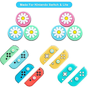 16 Pcs Cute Thumb Grip Caps Compatible with Nintendo Switch/Switch OLED/Switch Lite Console, Soft Silicone Analog Stick Button Cover for Joy-Con Controller, Joystick