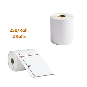 FungLam 2 Rolls 4x6 Direct Thermal Shipping Labels, 250 Labels/Roll, 1'' Core, Compatible Zebra 2844 ZP-450 ZP-500 ZP-505