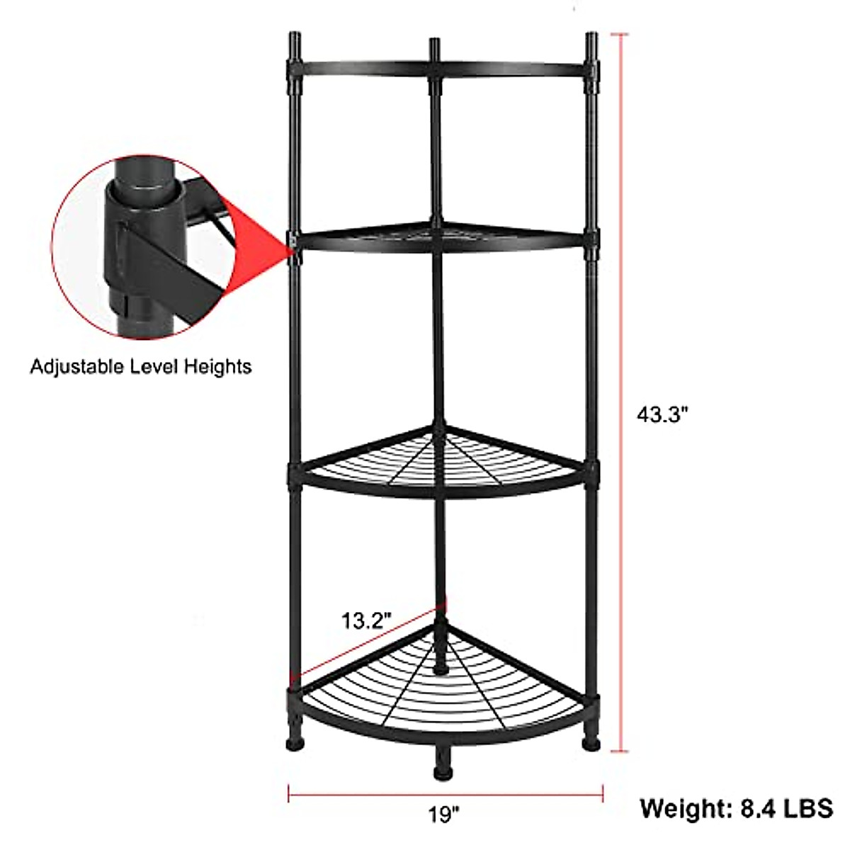 YSSOA 4 Tier Corner Display Rack Multipurpose Metal Shelving Unit, Bookcase Storage Rack Plant Stand for Living Room, Home Office, Kitchen, Small Space, 1-Pack, Black