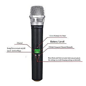 GTD Audio 4x800 Adjustable Channels UHF Diversity Wireless Cordless Handheld Microphone Mic System Ideal for Church, Karaoke, Dj Party, Range 450ft (4 Handheld Mics)