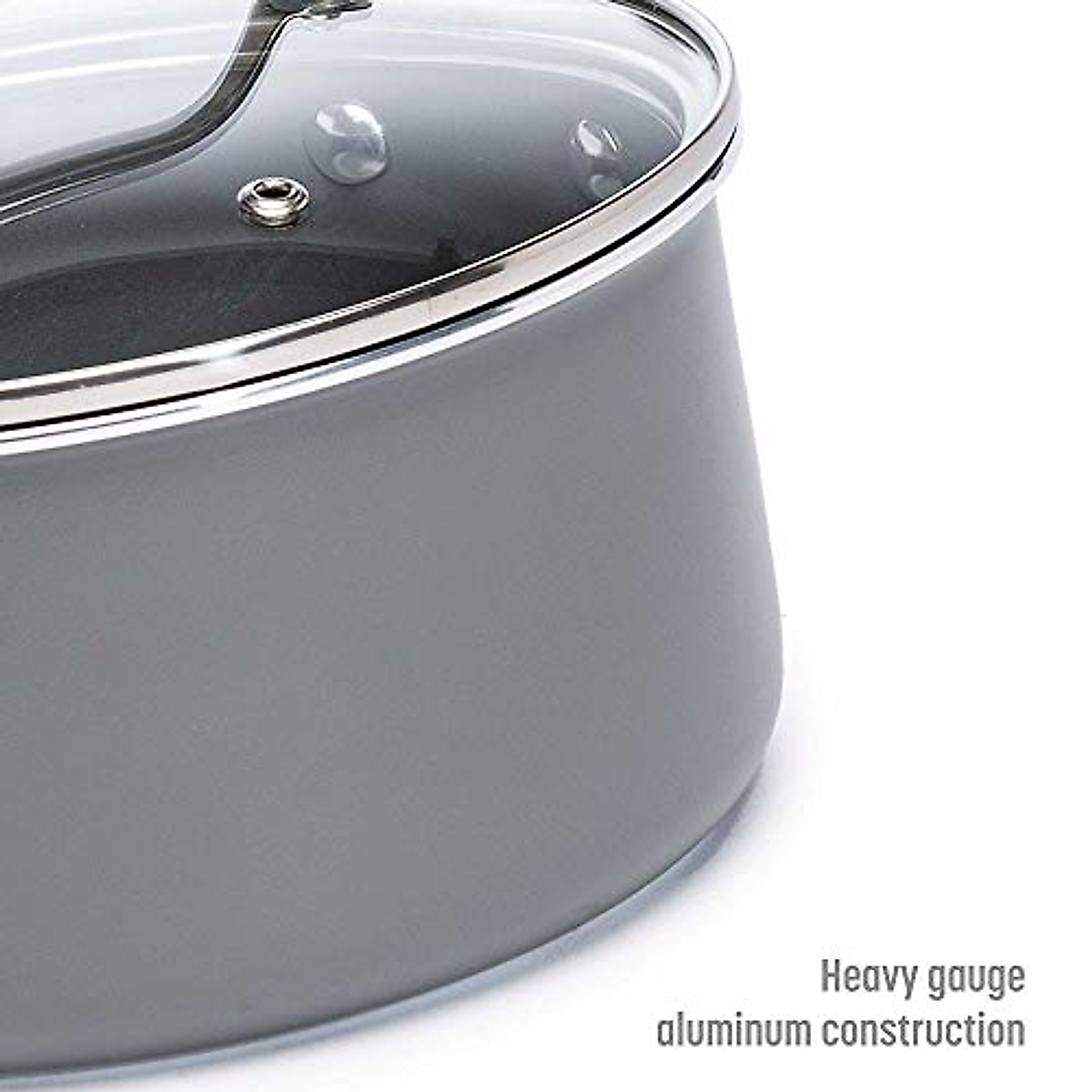 Goodful Ceramic Nonstick Pots and Pans Set, Titanium-Reinforced Premium Nonstick Coating, Dishwasher Safe Pots and Pans, Tempered Glass Steam Vented Lids, Stainless Steel Handles, 12-Piece, Gray