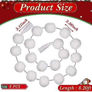 Jecery 65.6 FT Christmas Pompoms Garlands Yarn Felt Ball Pom Pom Garland with Tassel Handmade Hanging Ball Banner for Xmas Holiday Tree Home Wall Room Decorations, 8 Pieces 8.2 FT 18 Balls (White)