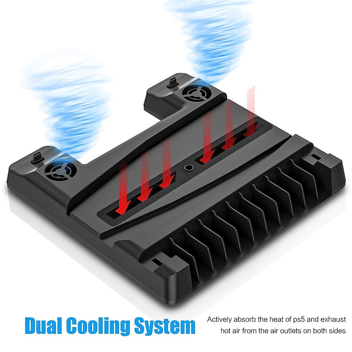 ECHZOVE PS5 Stand with Controller Charger and Cooling Fan, PS5 Digital/Disc Version Stand, PS5 Controller Charger with USB C Cable, PS5 Cooling Stand