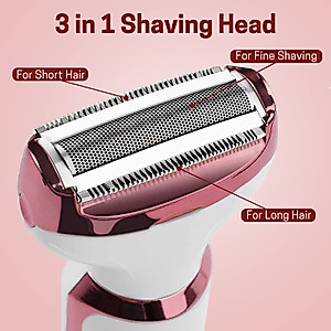 Vacto Electric Razor for Women, 4-in-1 Women’s Body Hair Removal, Pubic Shaver Bikini Trimmer for Eyebrow Face Body Underarm, Portable Ladies Shaver, Women’s Trimmer USB Rechargeable IPX7 Waterproof