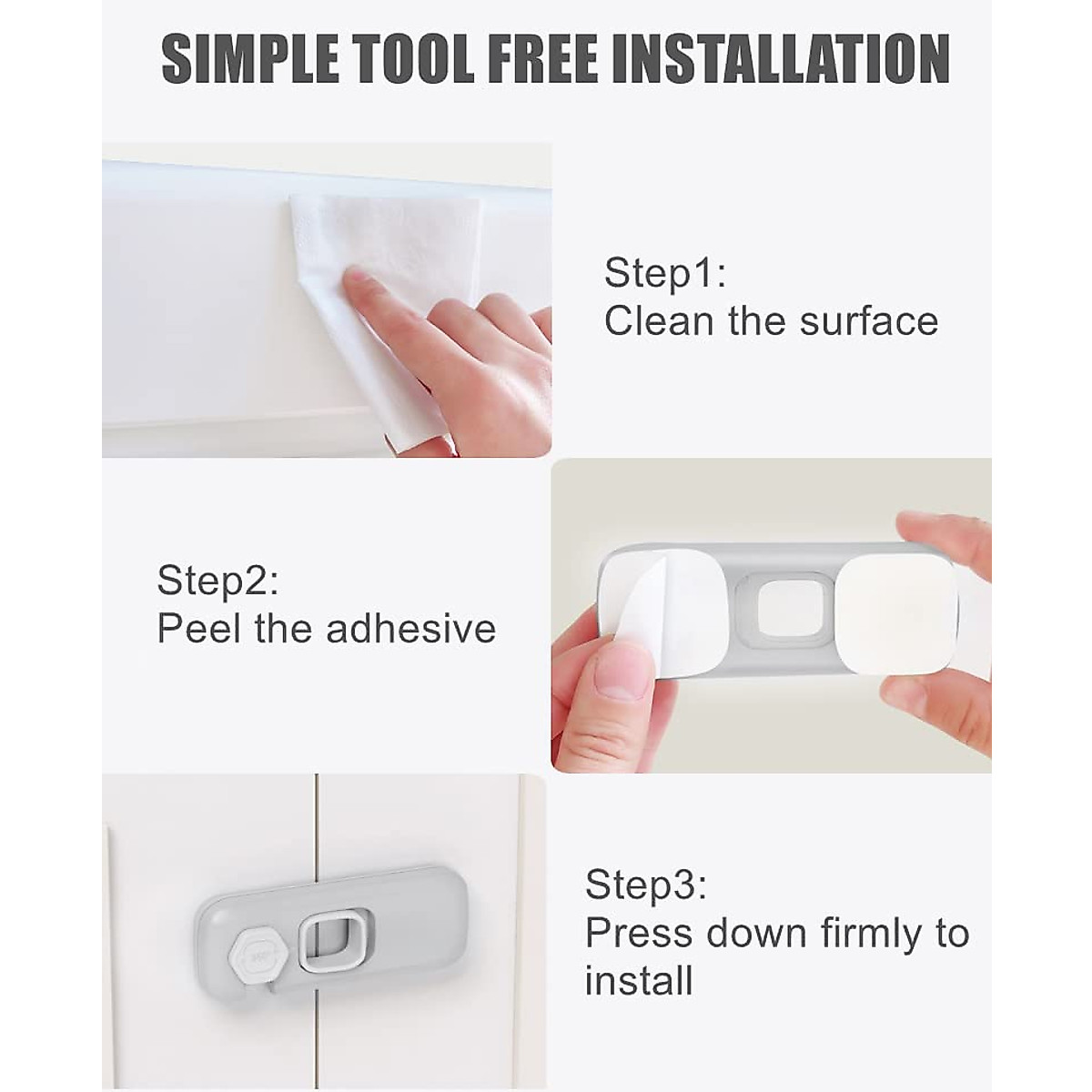 5 Pack Child Proof Refrigerator Lock, Fridge, Cabinets, Freezer Door Lock Apply to Max 1"(25mm) Sealing Strip for Toddlers and Kids, No Tools Need or Drill - Grey Updated