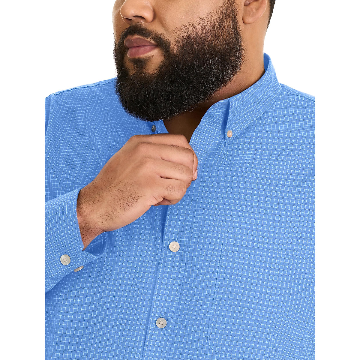 Van Heusen Men's Big Wrinkle Free Long Sleeve Button Down Shirt, Riviera Blue, 5X-Large Tall