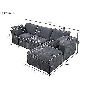 L-Shaped Convertible Modular Sectional Sofa, Modern Reversible Chaises Chenille Upholstered Cloud Couch Sleeper Foam Sofá with Movable Ottoman for Home, Apartment Living Room