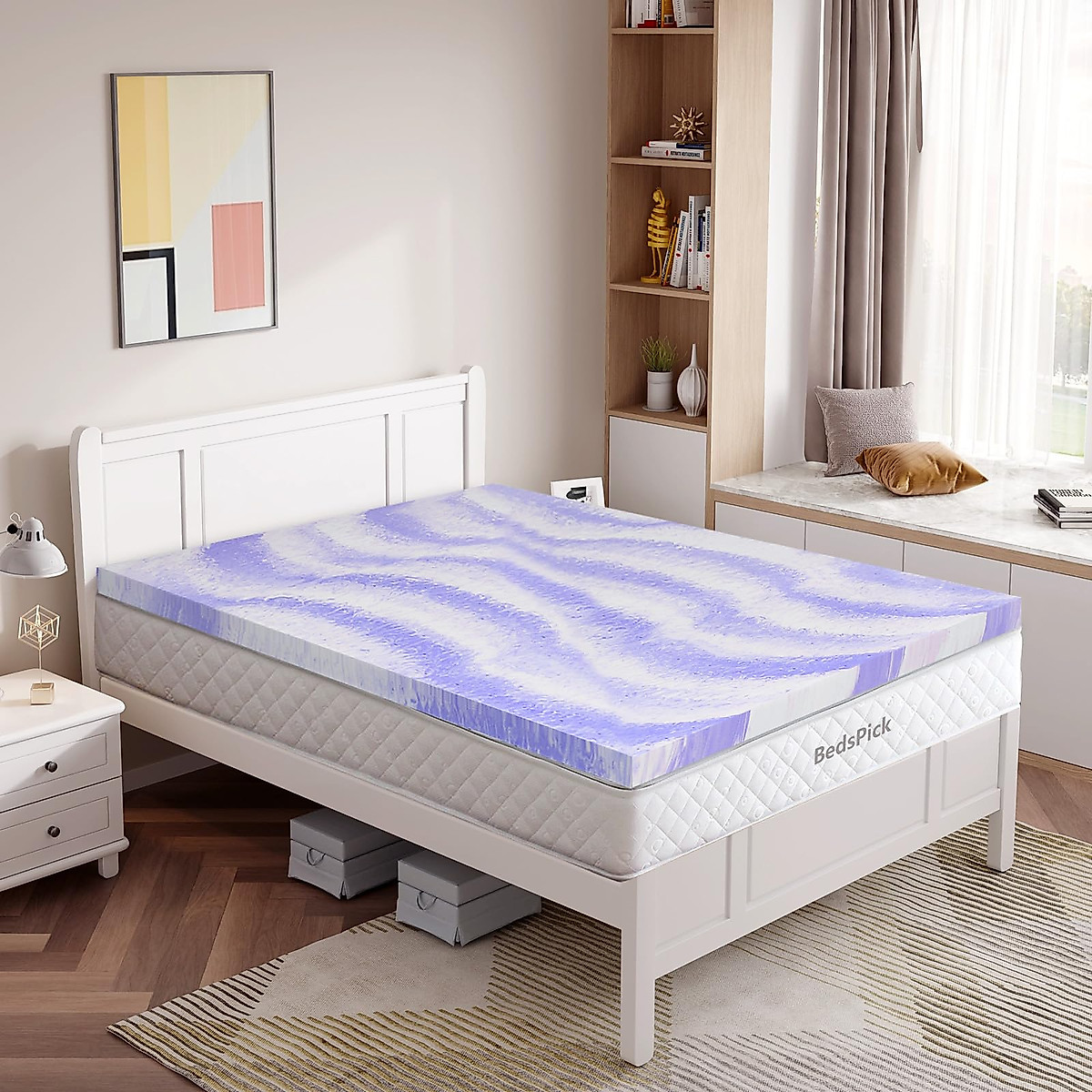 BedsPick 2 Inch Memory Foam Mattress Topper Twin XL, Gel Infused Swirl Soft Foam, College Dorm Extra Long XL Mattress Toppers Single Bed Toppers