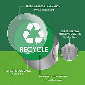 Pixelverse Design Recycle Trash Bin Logo Sticker - 4" x 4" - Organize & Coordinate Garbage Waste from Recycling - Great for Metal Aluminum Steel or Plastic Trash Cans - Indoor & Outdoor (10 Pack)