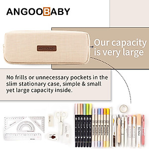 ANGOOBABY Small Pencil Case Student Pencil Pouch Coin Pouch Cosmetic Bag Office Stationery Organizer For Teen School-Beige