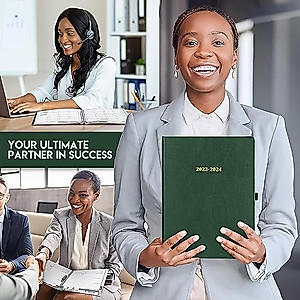 HARDCOVER Daily Leather Planner Weekly Monthly - 8.5x11 - Ensight Academic Planner Business Personal or Student - Pen Holder, Bookmark, Notes Pages, Thick Paper, July 2023 - June 2024 (Green)