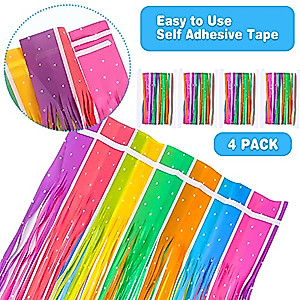 4Pack Rainbow Color Foil Fringe Curtain Metallic Tinsel Door Curtains Photo Booth Backdrop for Birthday Graduation Wedding Baby Shower Bridal Shower Christmas Party Decoration