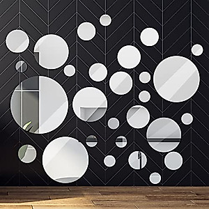 28 Pcs Real Glass Round Mirror Tiles Frameless Round Wall Mirrors Glass Mirror Tiles Round Wall-Mount Mirrors with Acrylic Double Sided Adhesive for Bedroom Bathroom Craft Decor (2/3/4/6/8/10 Inches)
