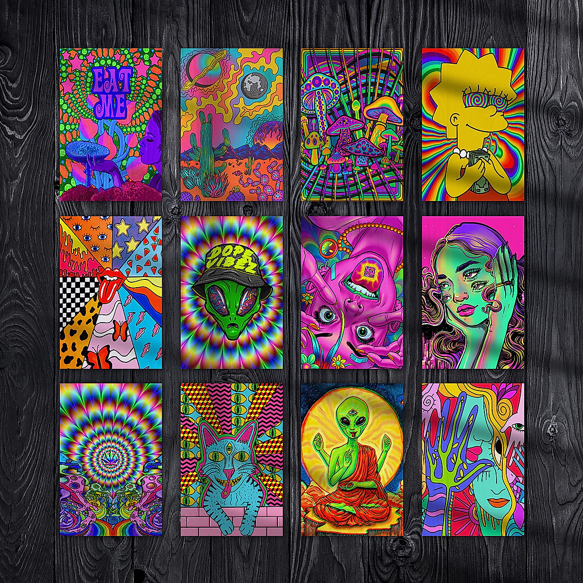 HK Studio Hippie Room Decor Aesthetic Posters - Grunge Room Decor for Teen Room, Dorm 8" x 12" Pack 12