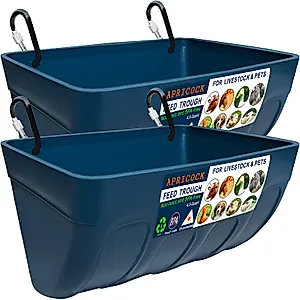 2 Pack Feed Trough and Waterer Bucket with Clips, for Goat Chicken Duck Sheeple Dog Piglets Deer Goose, Turkeys, Goat Feeder Supplies, 4.5 Quart (Appearance Patent Product)