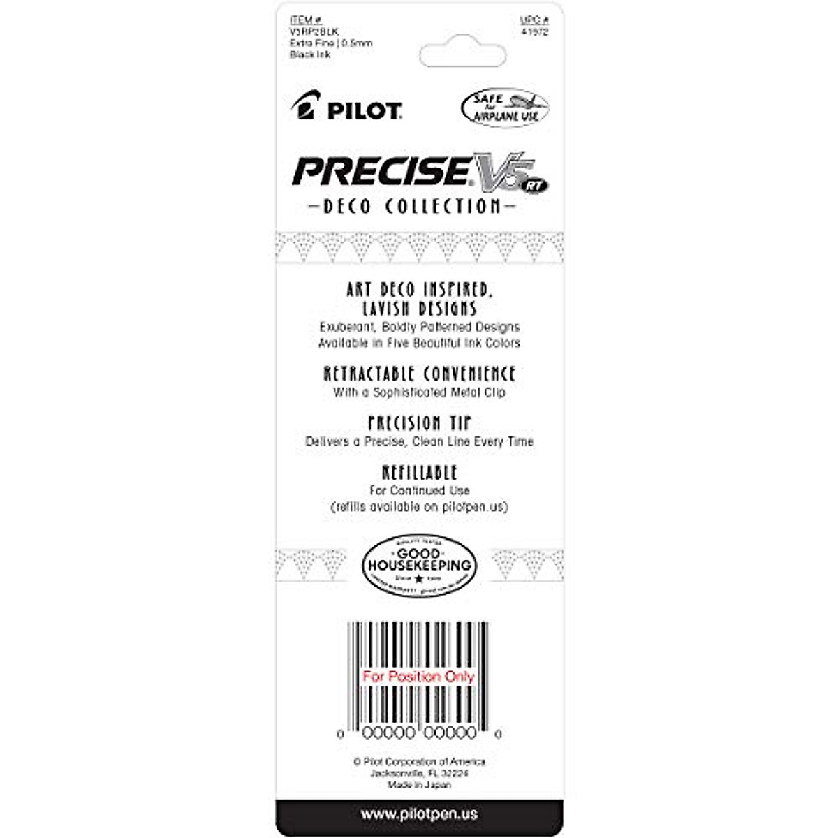 PILOT Precise V5 RT Deco Collection Refillable & Retractable Liquid Ink Rolling Ball Pens, Extra Fine Point (0.5mm) Black Ink, 2-Pack (41972)