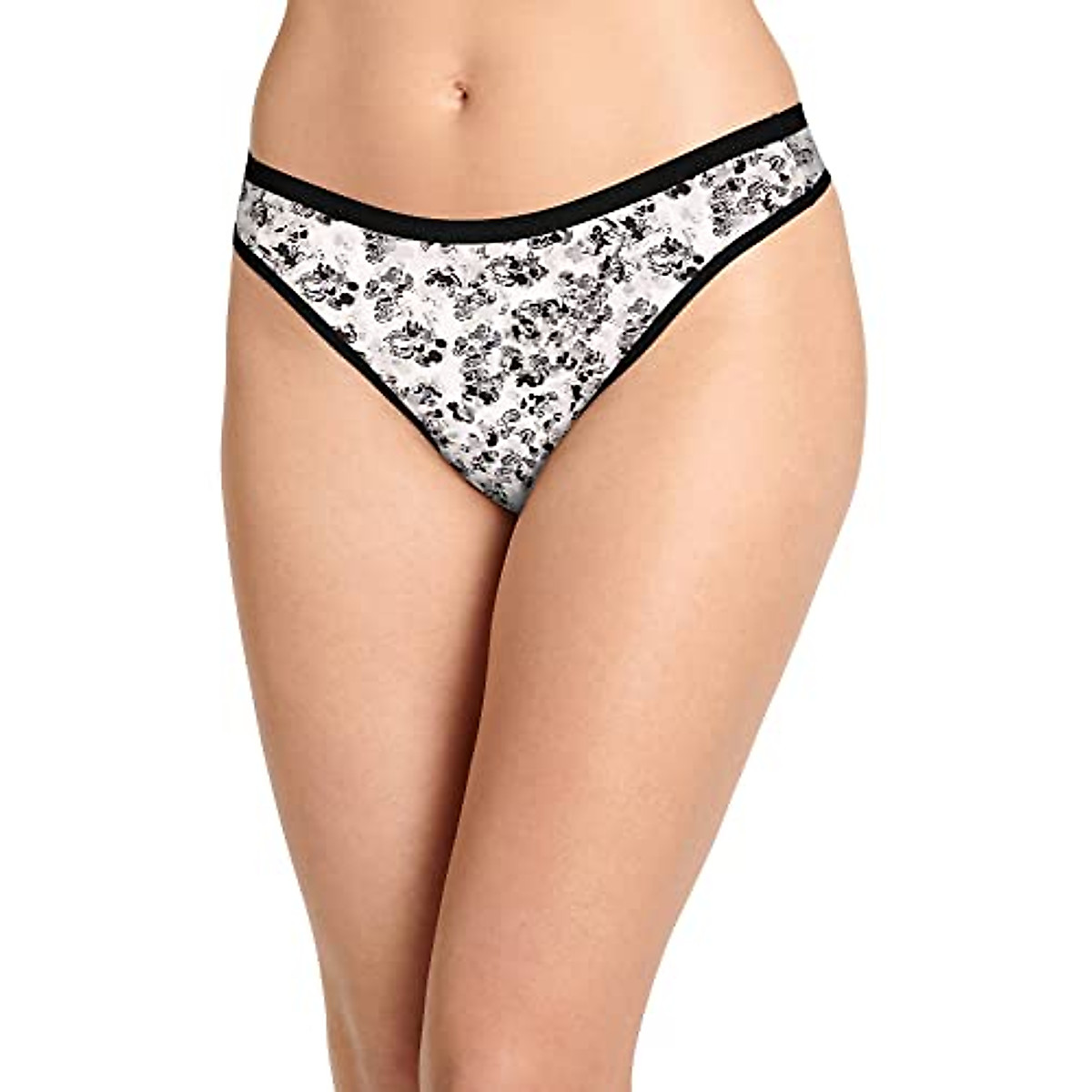 Jockey Women's Underwear Organic Cotton Stretch Logo Thong - 3 Pack, Grey Heather/Placid Black Petals/Black, L