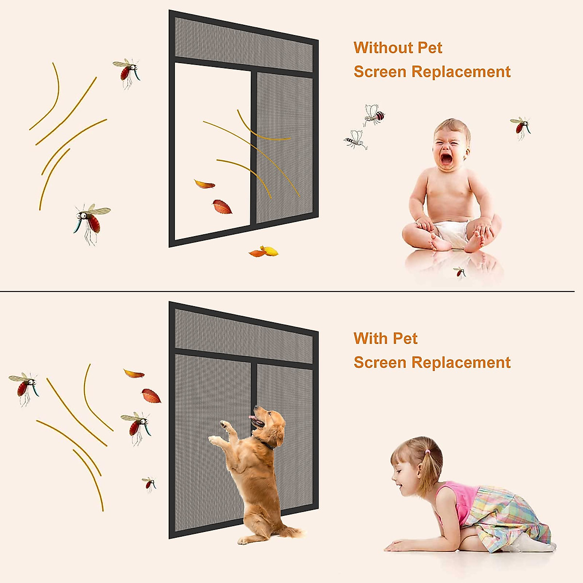 MAGZO Pet Proof Window Screen Door Replacement Mesh, 48" W x 99" L, Vinyl Coated Polyester Fabric Heavy Duty, Dog Cat Net for Sliding Glass/Patio/Balcony/Porch/Pool/Back Deck Windows Doors, Black