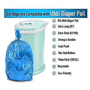 Disposable Diaper Pail Refill Plastic Bag (100 count) Compatible with Ubbi Diaper Bag Pail 13 Gal Capacity Diaper Pail Bag Fits 8 Gallon Medium Kitchen Trash Bag Heavy Duty Large Garbage Bag, 100 Bags