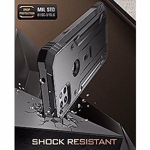 Poetic Revolution Series Case for Motorola Moto One 5G Ace (2021), Full-Body Rugged Dual-Layer Shockproof Protective Cover with Kickstand and Built-in-Screen Protector, Black